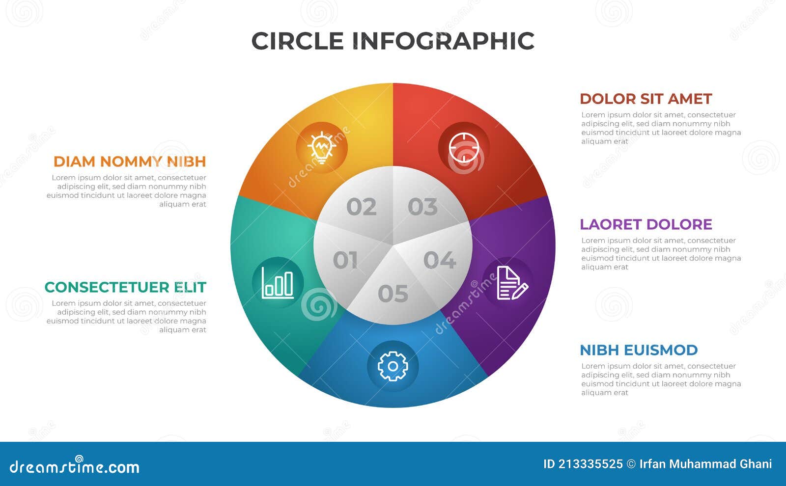 5 Points Infographic Template with Circle Layout Vector Stock Vector ...