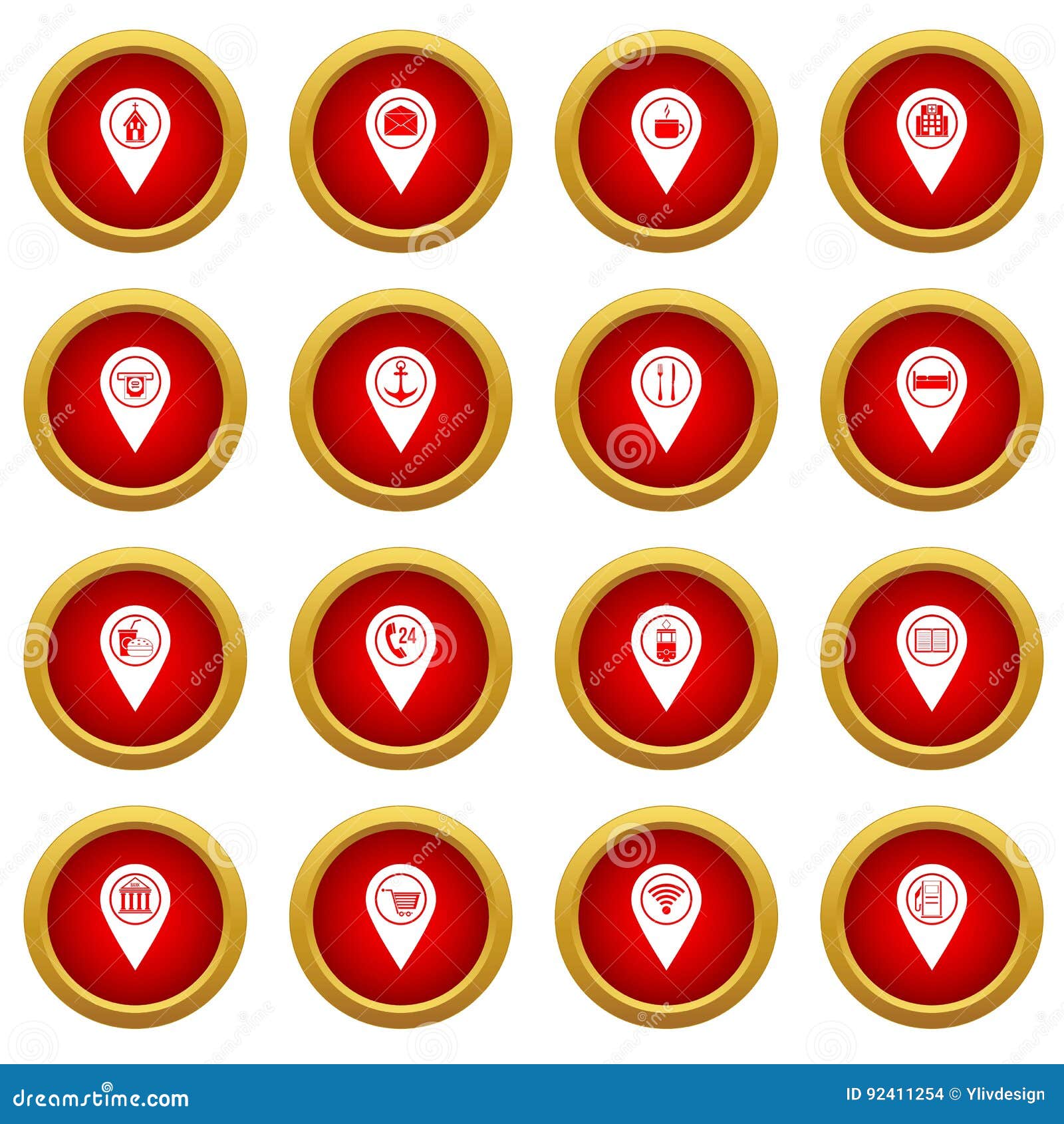 Points of Interest Icon Red Circle Set Stock Vector - Illustration of ...