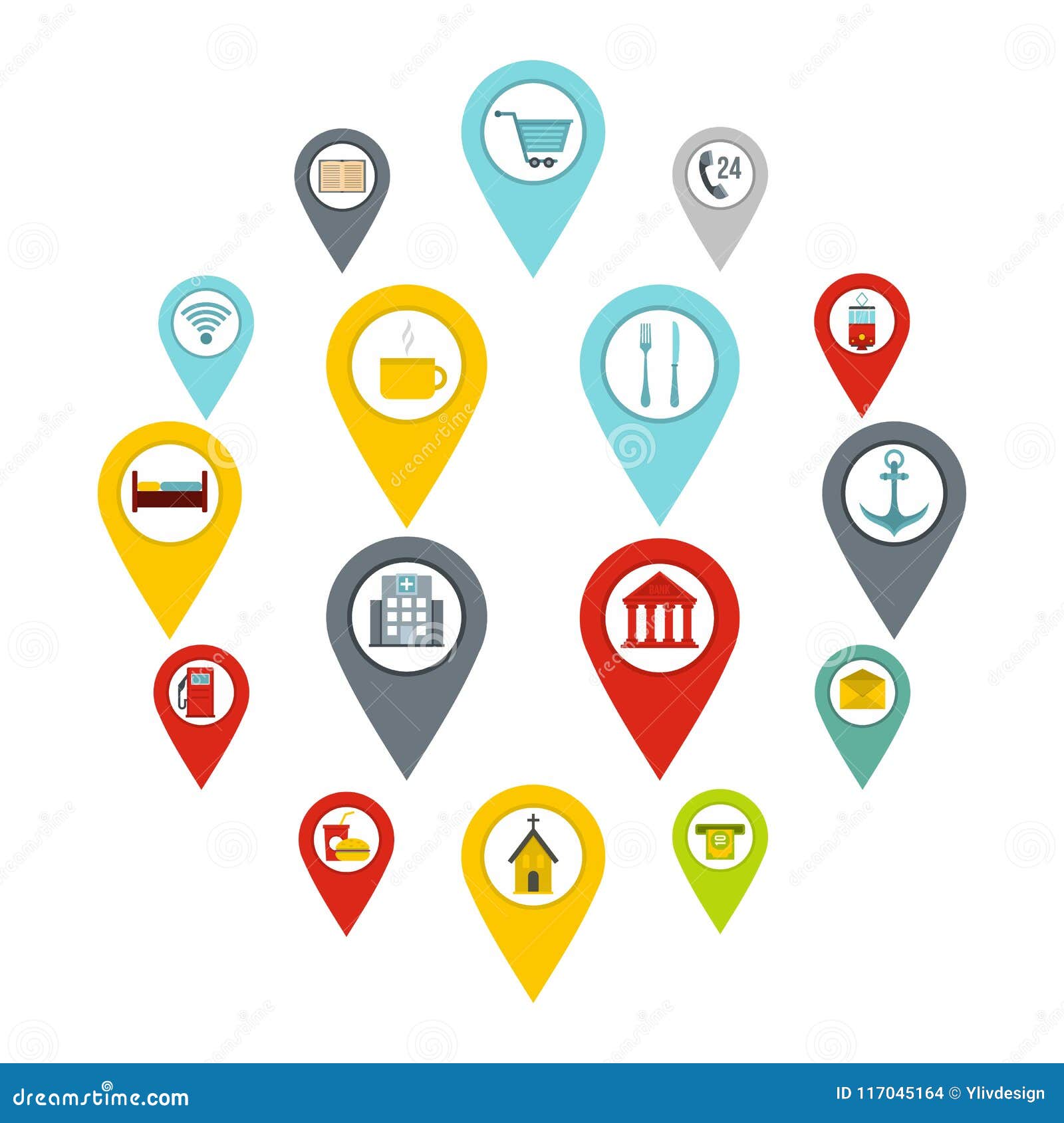 Points of Interest Icons Set in Flat Style Stock Vector - Illustration ...