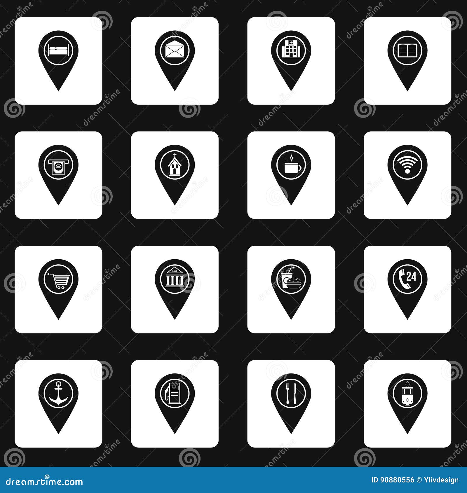 Points of Interest Icons Set Squares Vector Stock Vector - Illustration ...