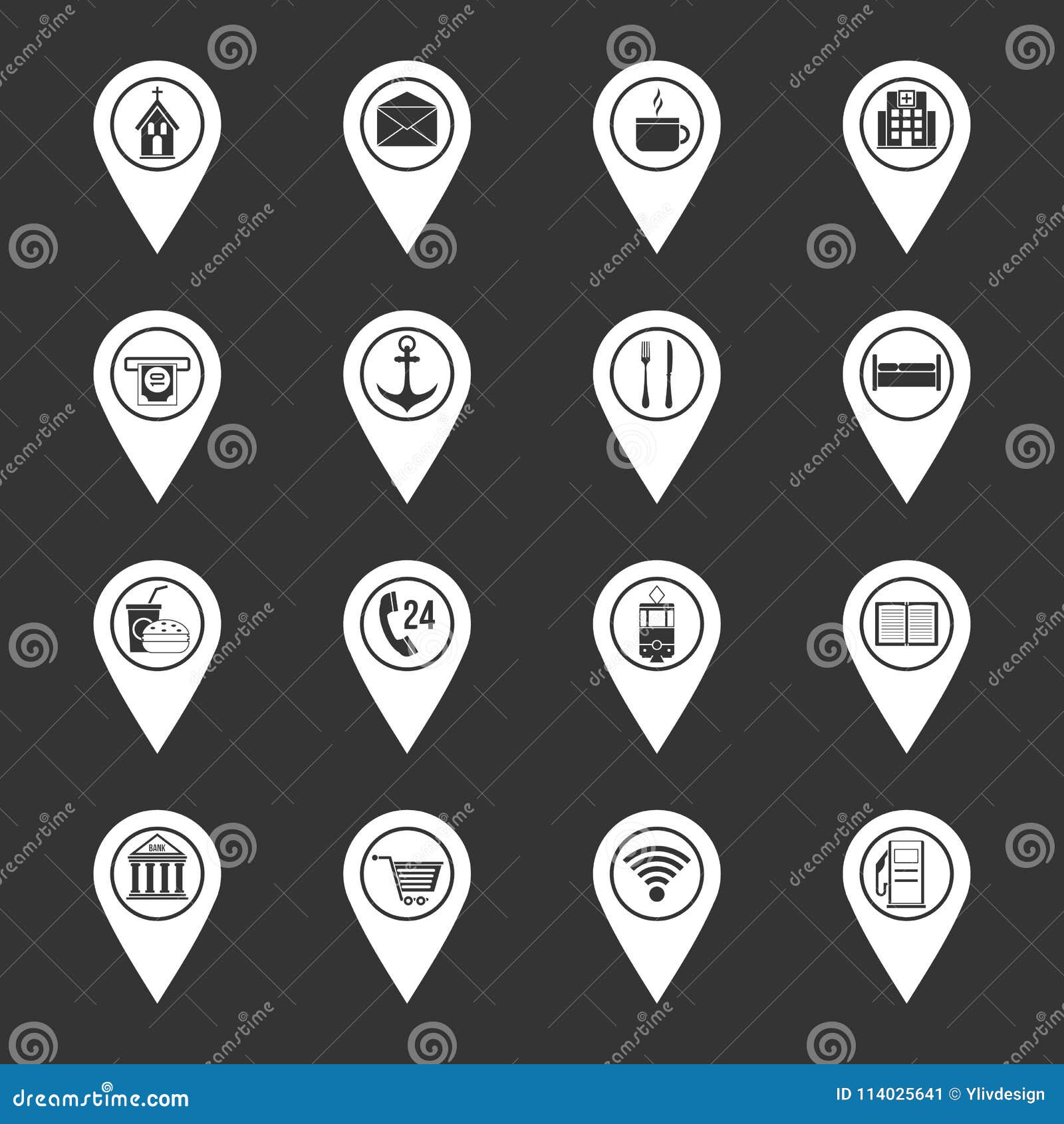 Points of Interest Icons Set Grey Vector Stock Vector - Illustration of ...