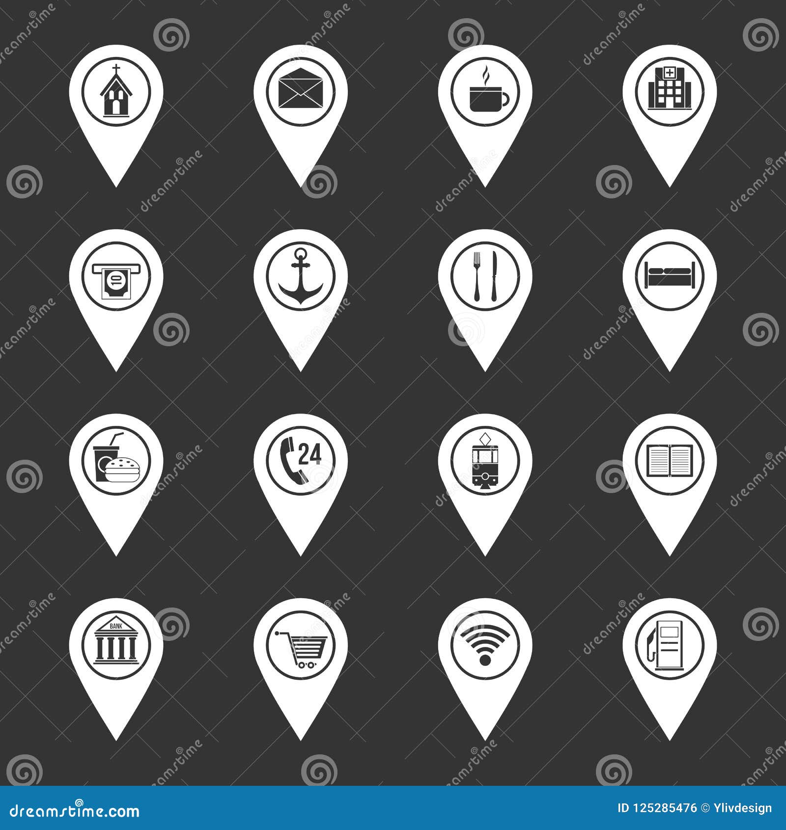 Points of Interest Icons Set Grey Stock Illustration - Illustration of ...