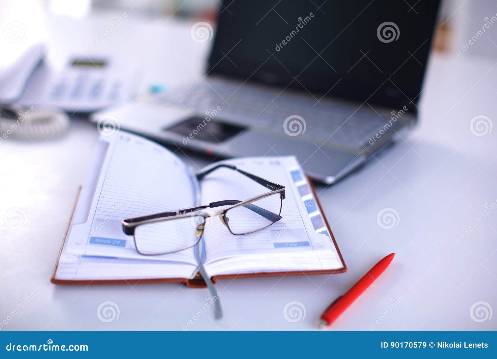 Points on the Office Desktop with a Computer and Documents Stock Image ...