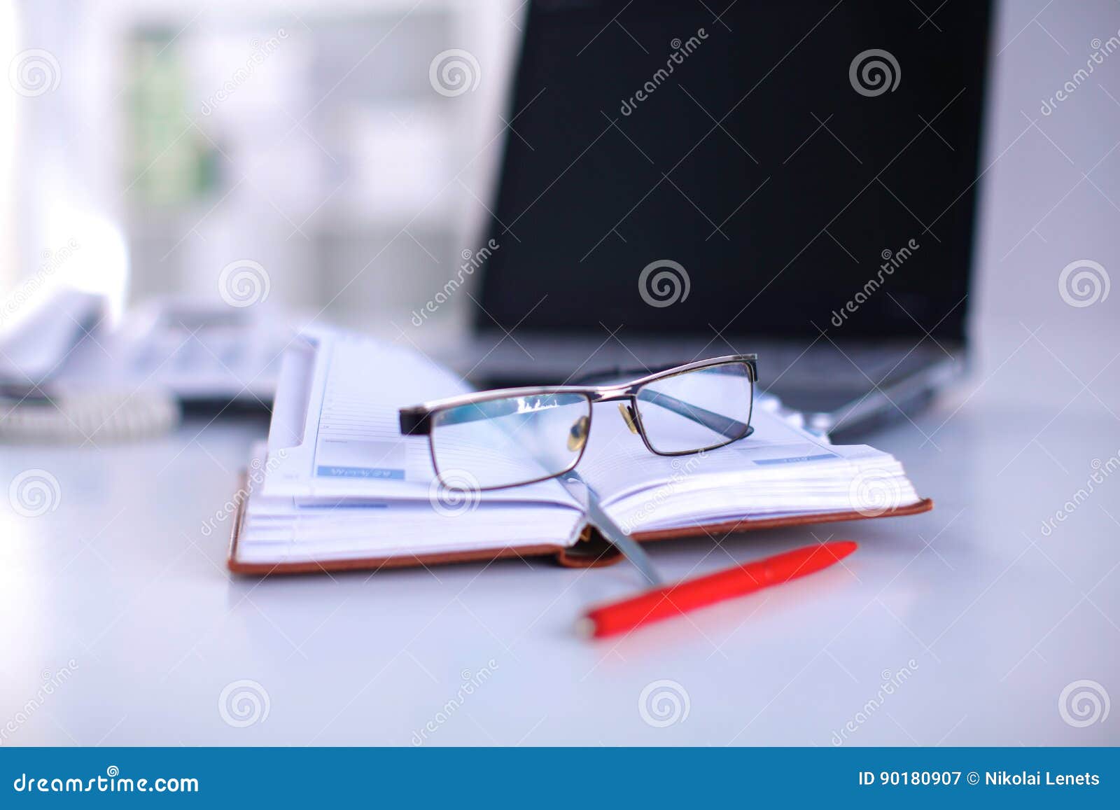 Points on the Office Desktop with a Computer and Documents Stock Image ...