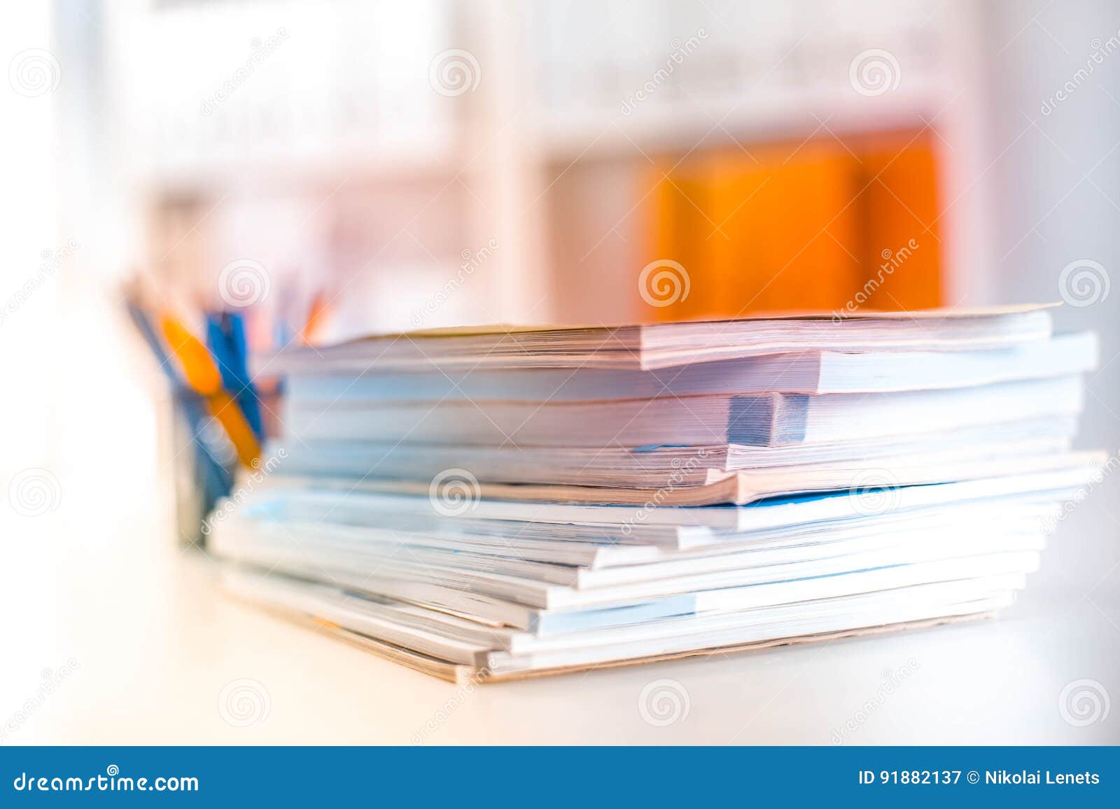 Points on the Office Desktop with a Computer and Documents Stock Image ...