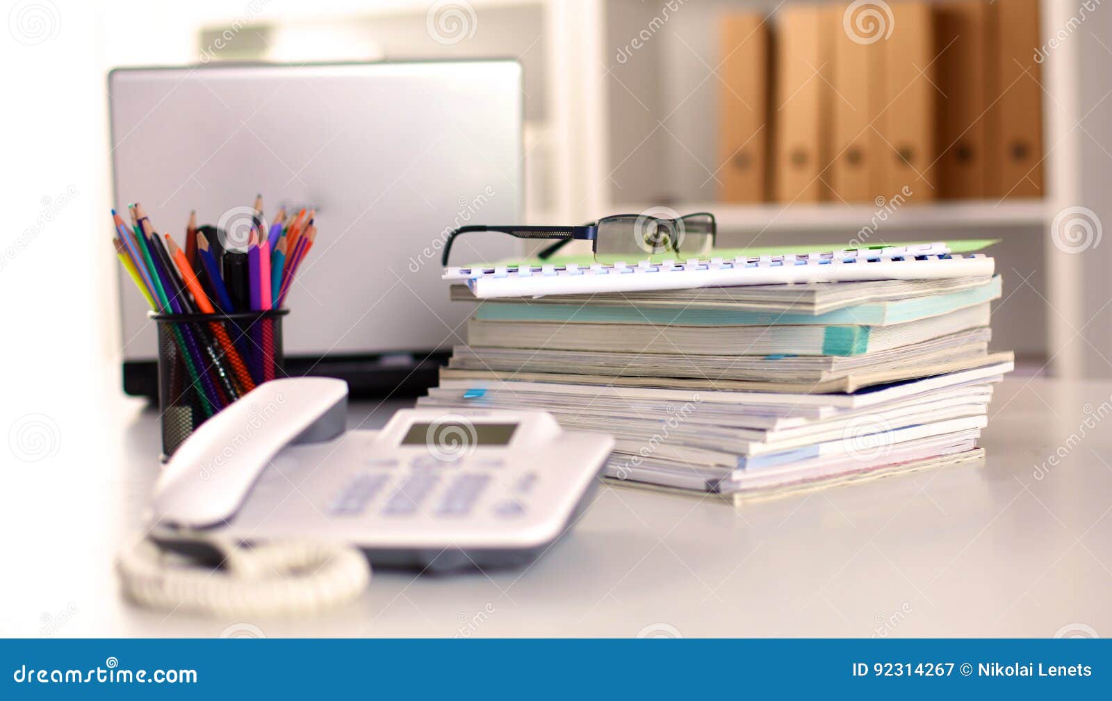 Points on the Office Desktop with a Computer and Documents Stock Image ...