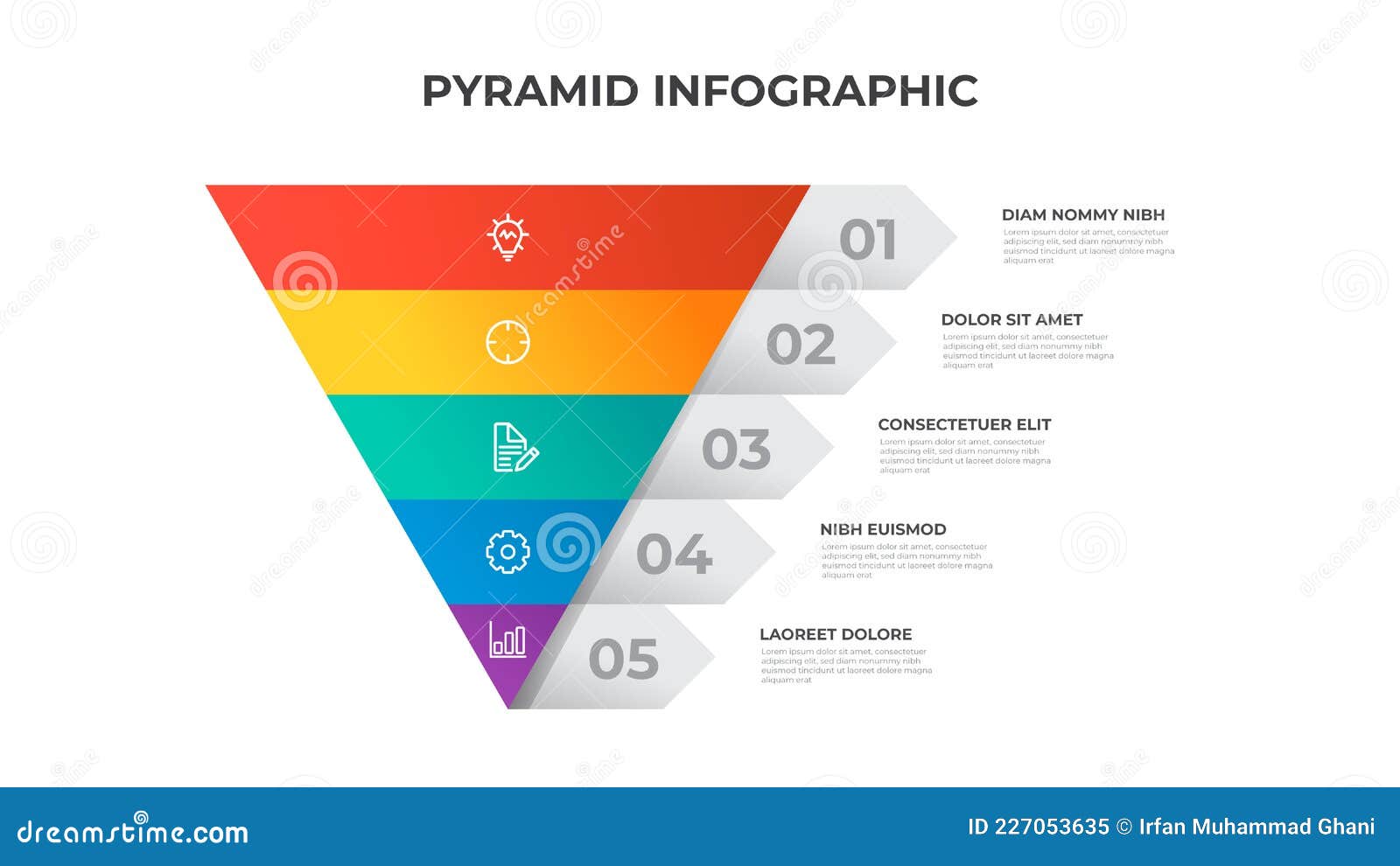5 Points of Pyramid List Diagram, Infographic Element Template Vector ...