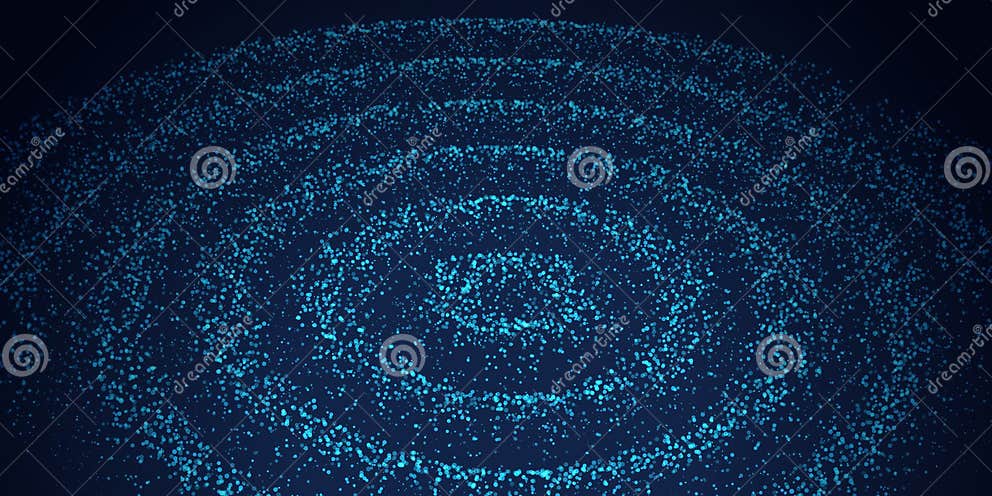 Points in Radial Grid Chaotic Waves Texture. Abstract Particles on Blue ...