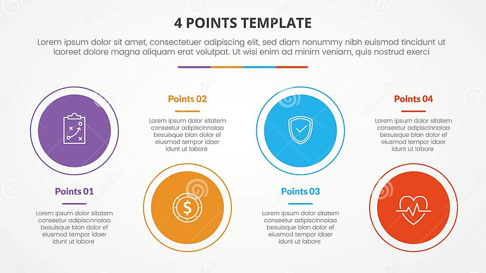 4 Points Stage Template Infographic Concept for Slide Presentation with Ups and Down Circle ...