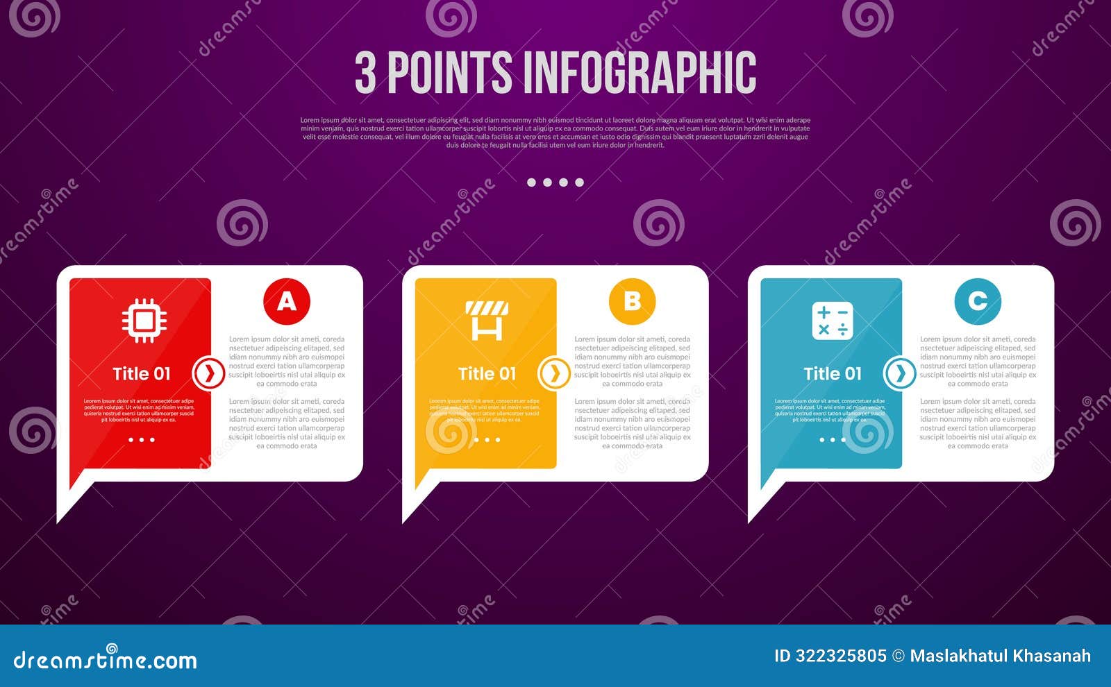 3 Points or Step Process Infographic with Big Callout Comment Box with ...