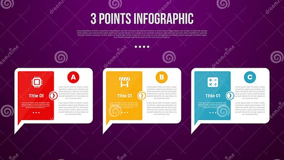 3 Points or Step Process Infographic with Big Callout Comment Box with ...
