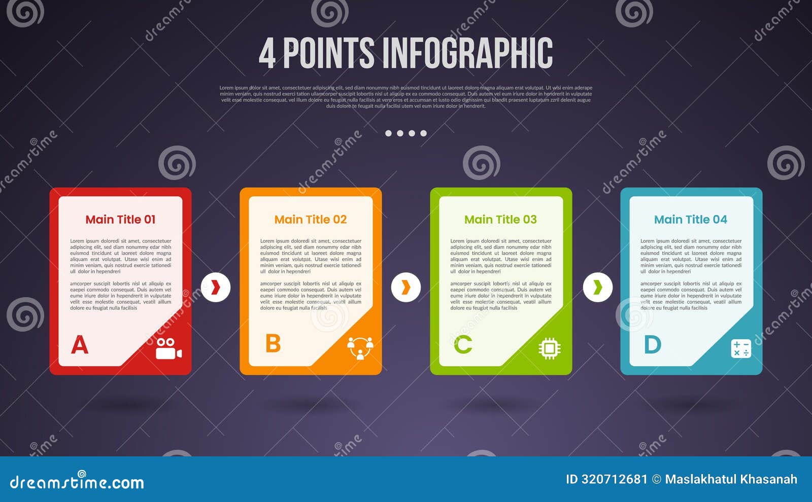 4 Points or Step Process Infographic with Big Container Box Sharp Edge ...
