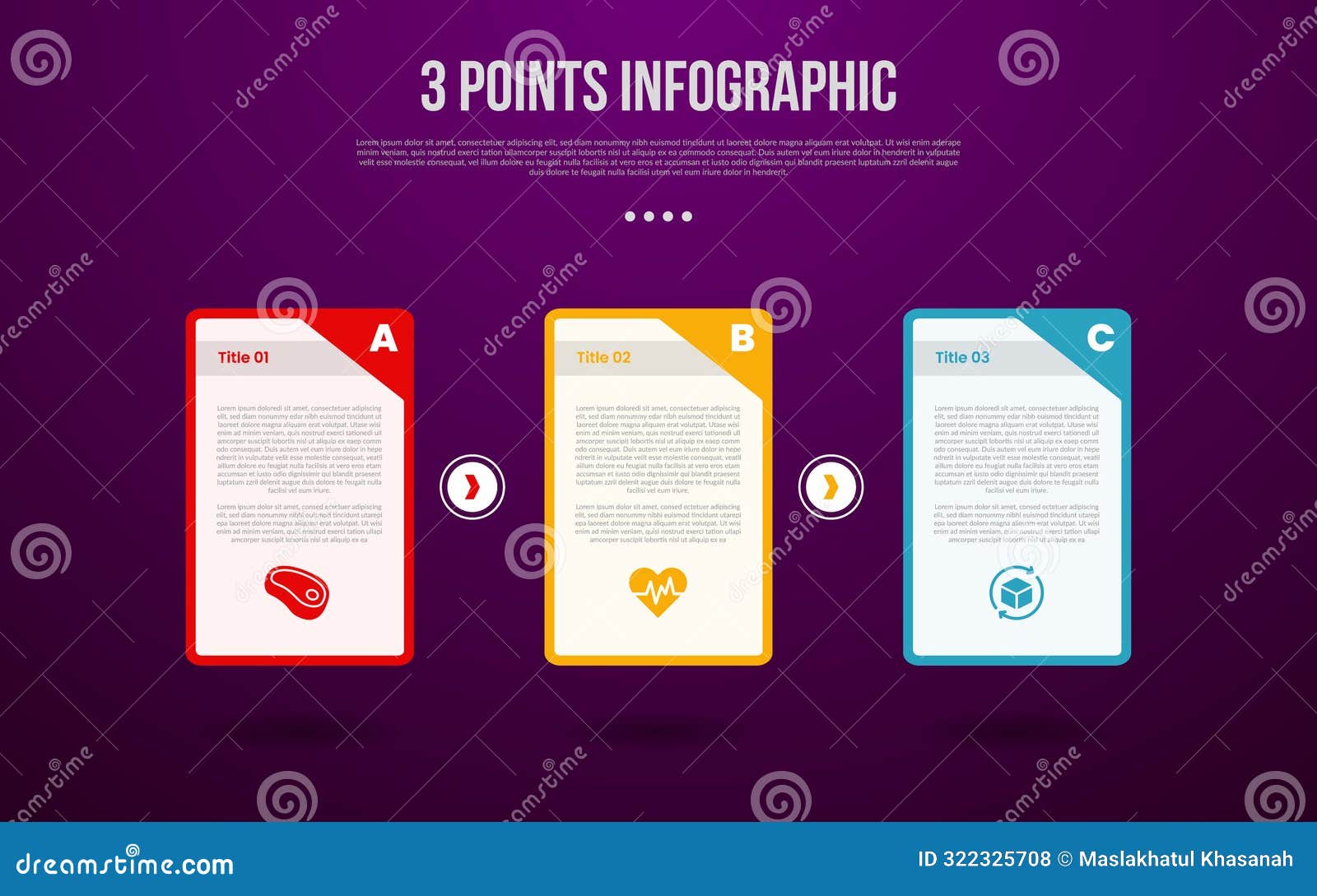 3 Points or Step Process Infographic with Big Table with Sharp Edge and ...