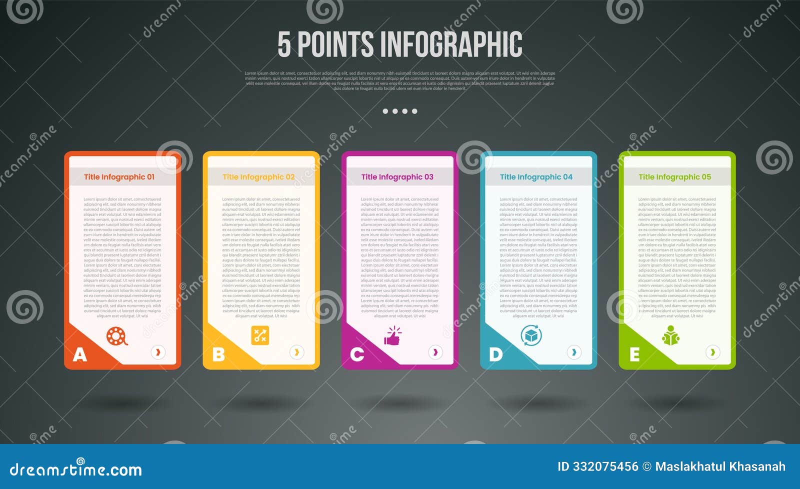 5 Points or Step Process Infographic with Box Table with Badge on ...