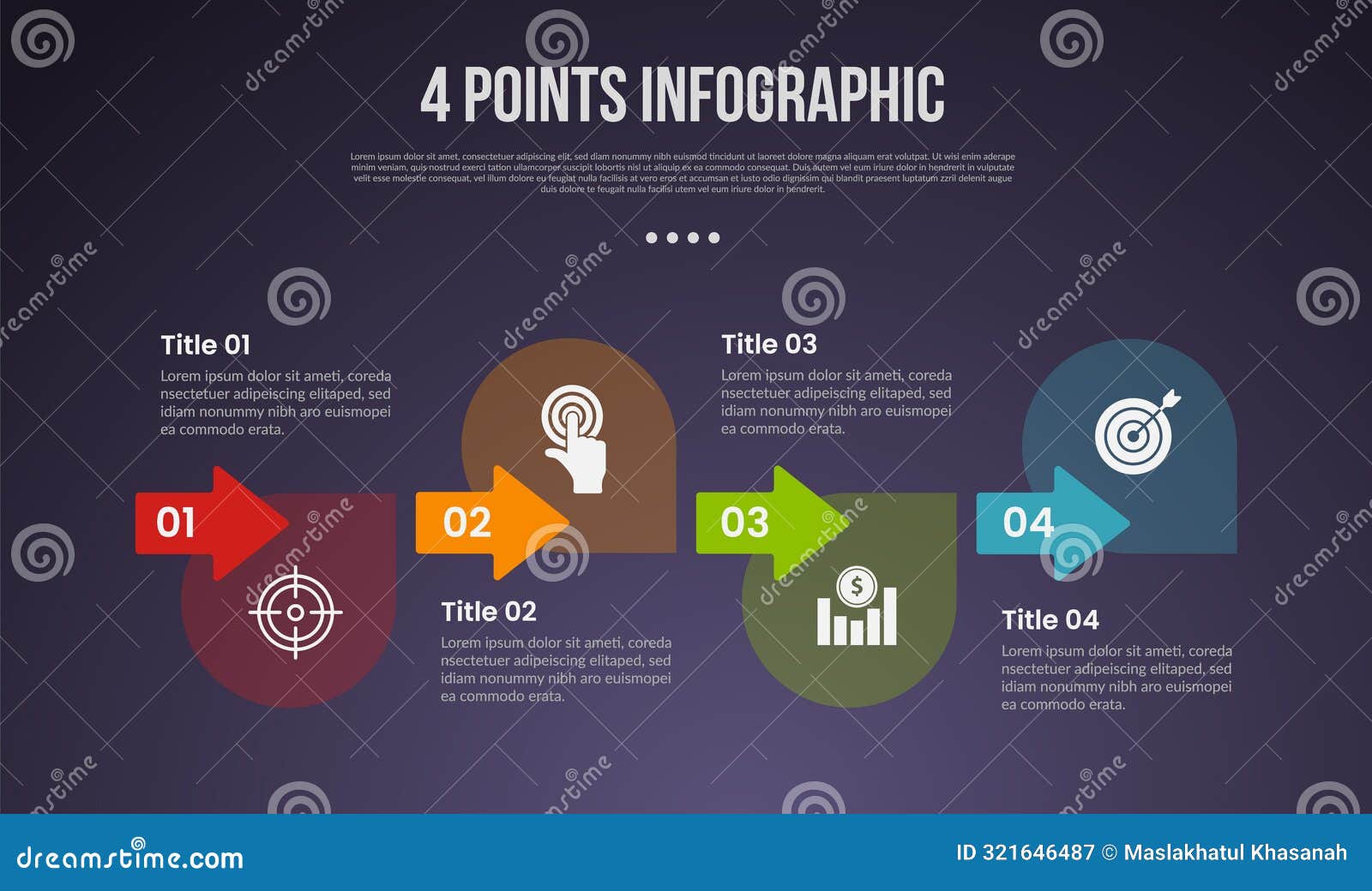 4 Points or Step Process Infographic with Creative Arrow and Round ...