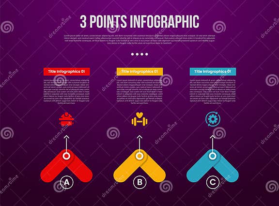 3 Points or Step Process Infographic with Creative Arrow Shape Top ...