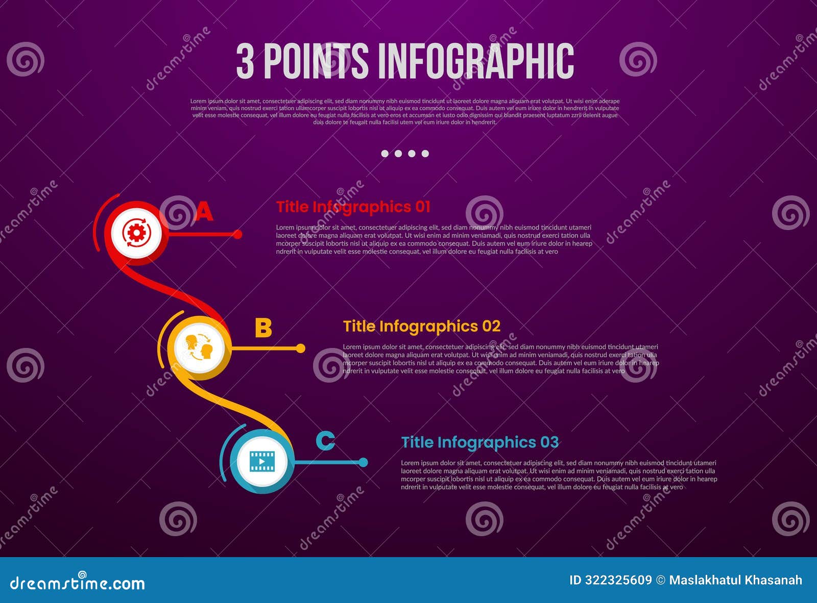 3 Points or Step Process Infographic with Creative Circle Connection ...