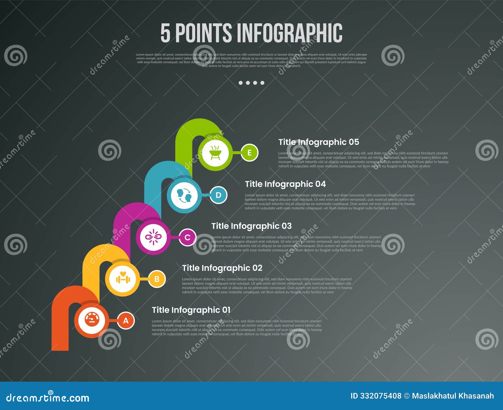 5 Points or Step Process Infographic with Creative Circle Waterfall or ...