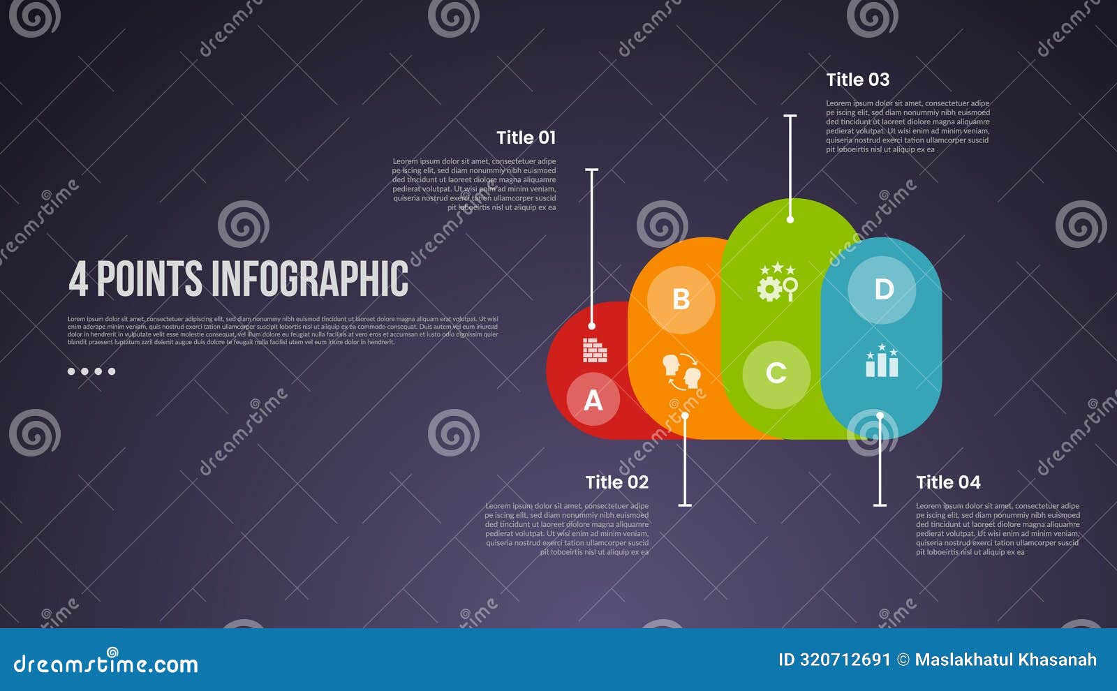 4 Points or Step Process Infographic with Creative Cloud Shape with ...