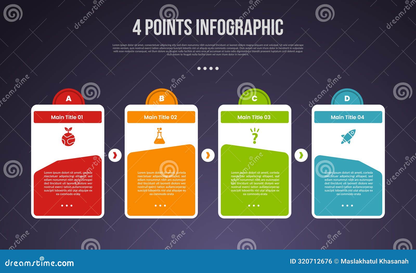 4 Points or Step Process Infographic with Creative Linked Box Table ...