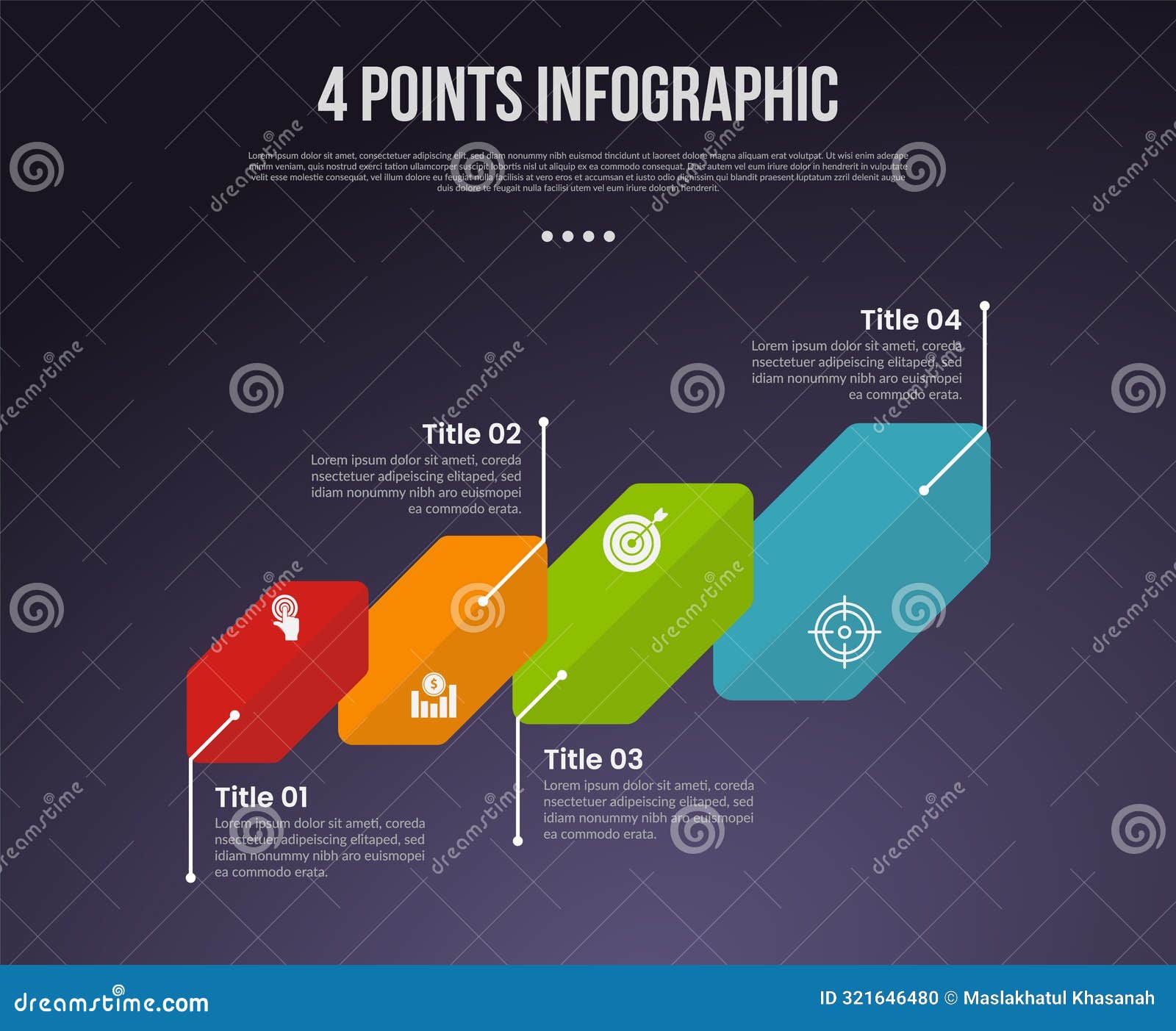 4 Points or Step Process Infographic with Creative Long Hexagon with ...