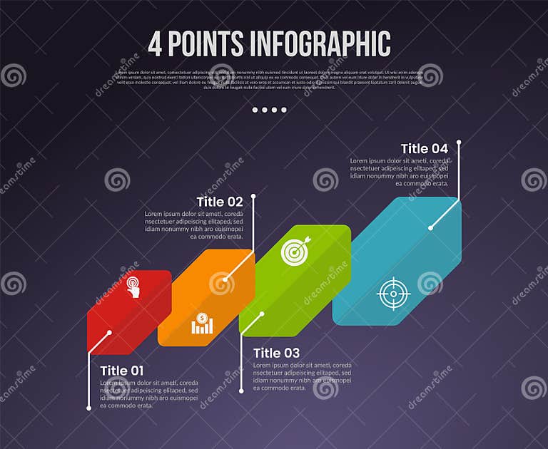 4 Points or Step Process Infographic with Creative Long Hexagon with ...