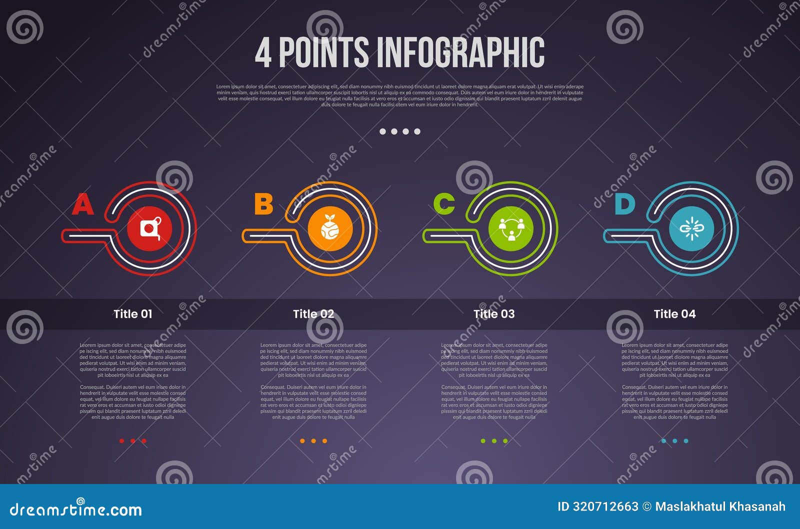 4 Points or Step Process Infographic with Creative Outline Circle As ...