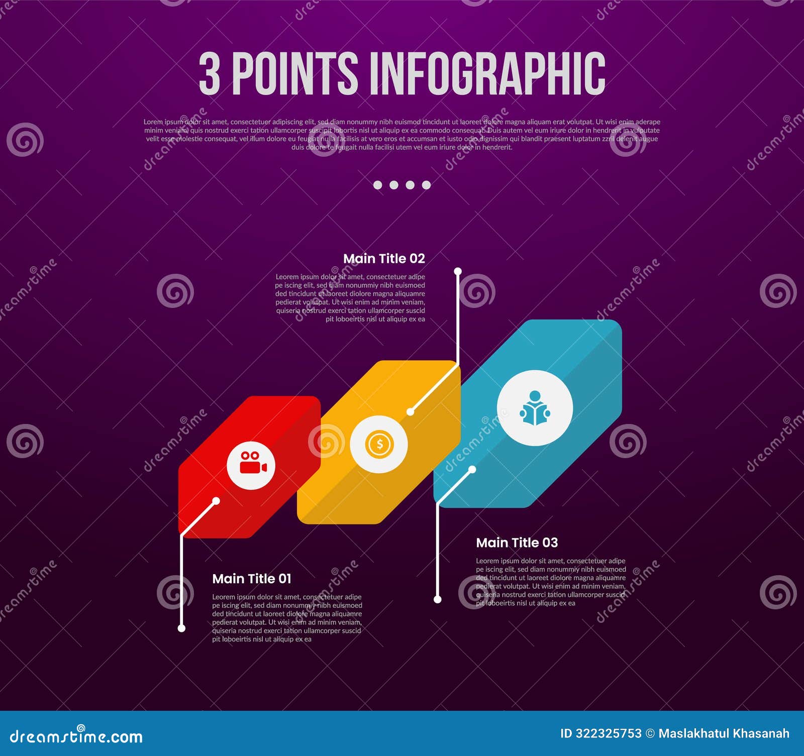 3 Points or Step Process Infographic with Creative Rotated Hexagon with ...