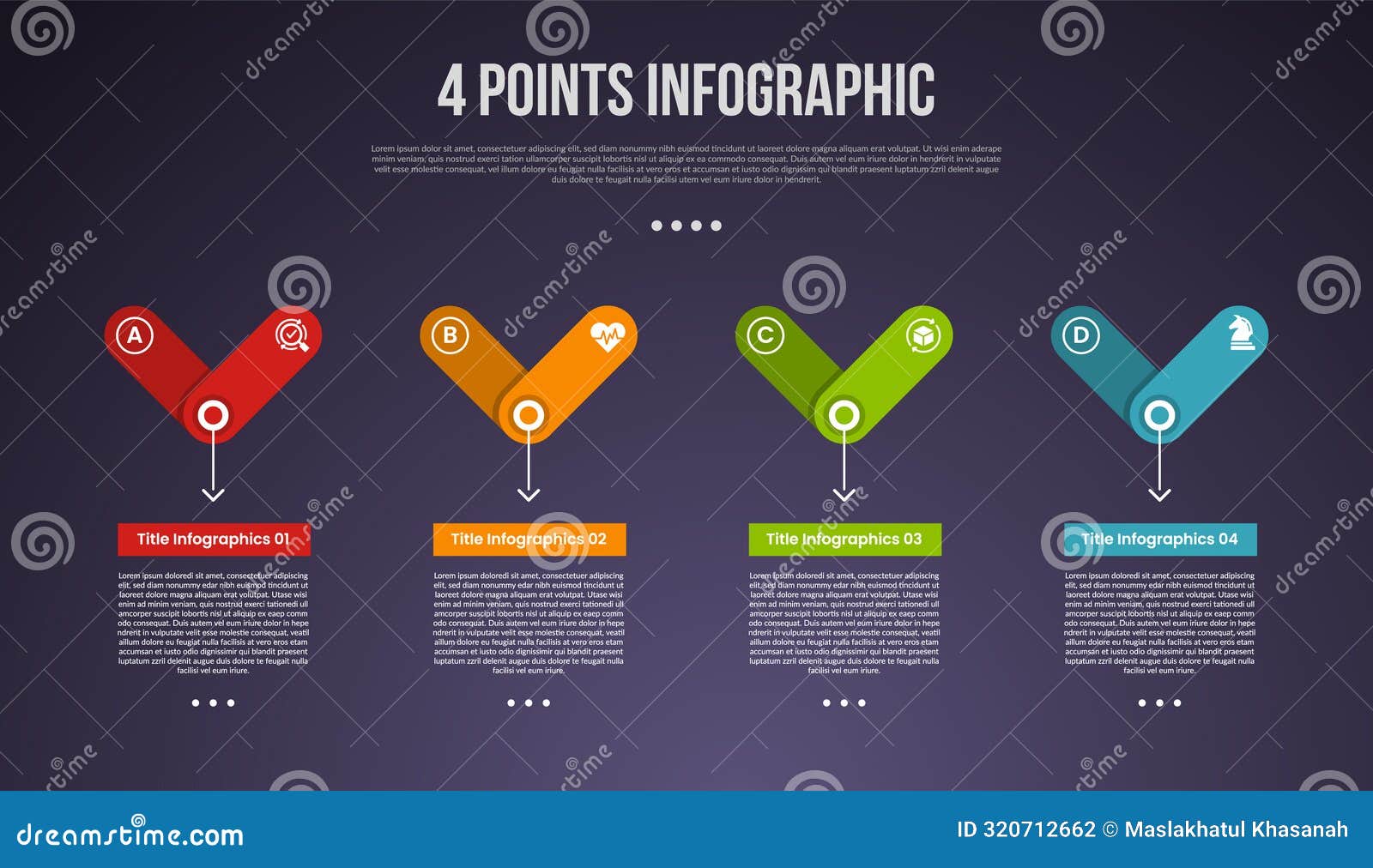 4 Points or Step Process Infographic with Creative Round Rectangle ...