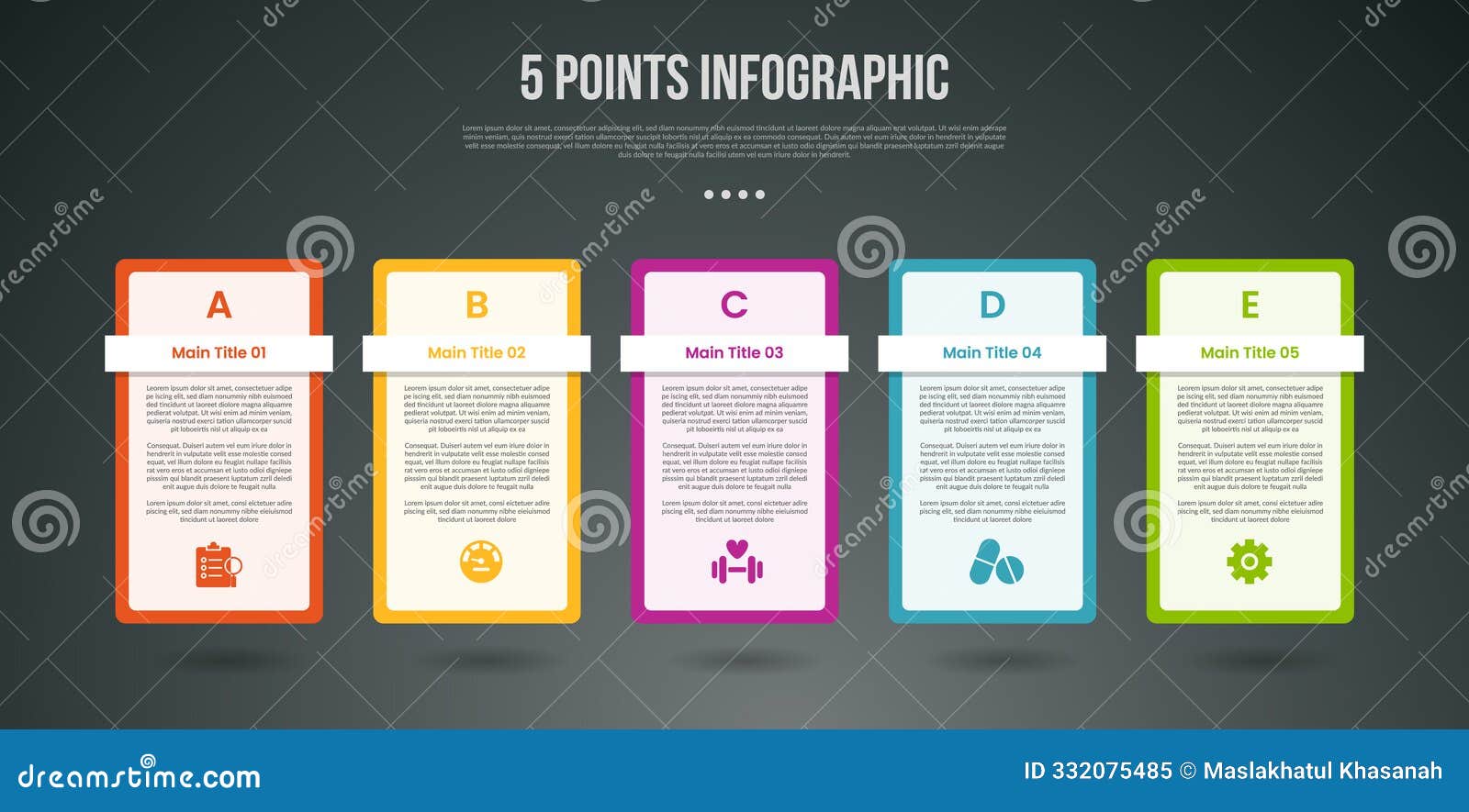 5 Points or Step Process Infographic with Creative Table with Clean ...