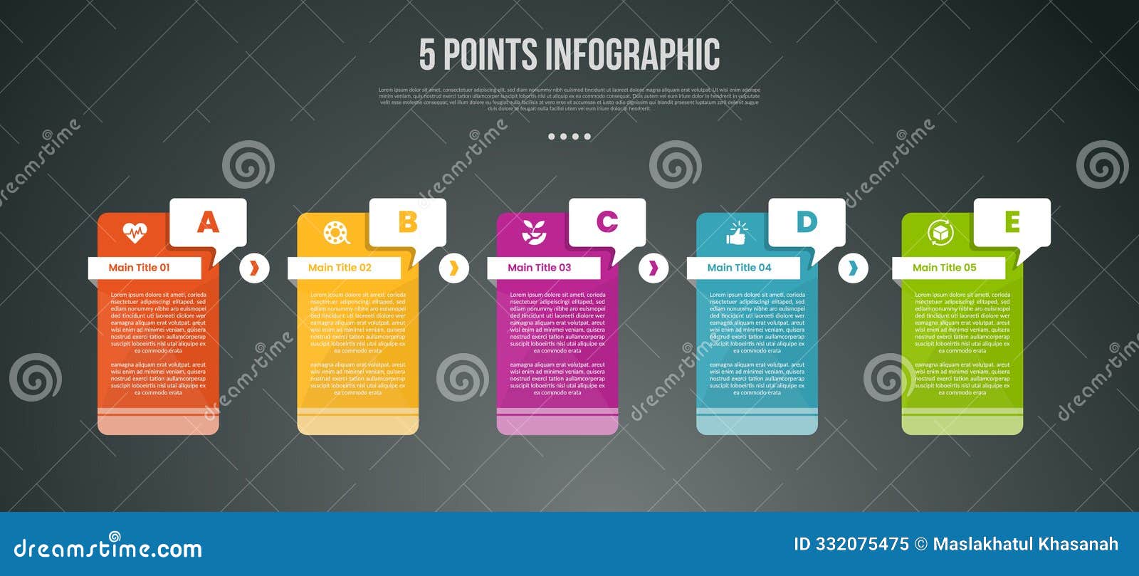 5 Points Or Step Process Infographic With Creative Table Shape With ...