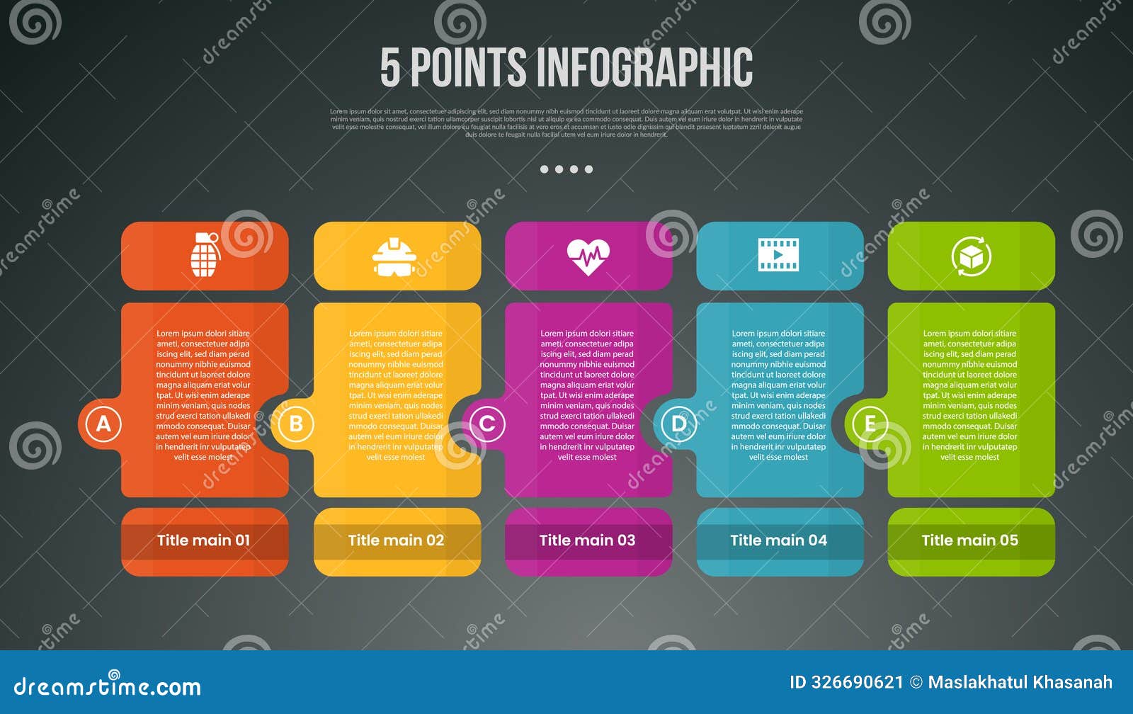 5 Points or Step Process Infographic with Creative Table Shape with ...