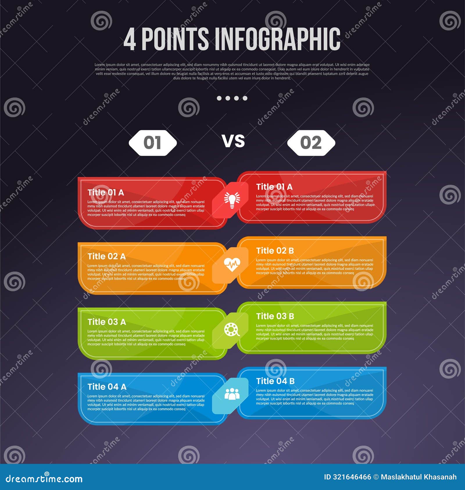 4 Points or Step Process Infographic with Creative Versus Head To Head ...