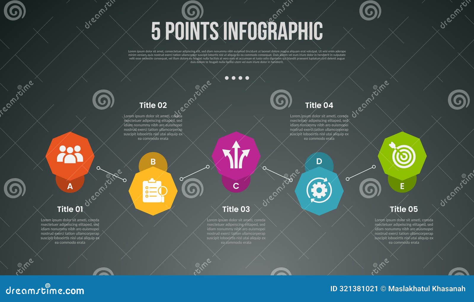 5 Points or Step Process Infographic with Octagon Shape and Chained ...