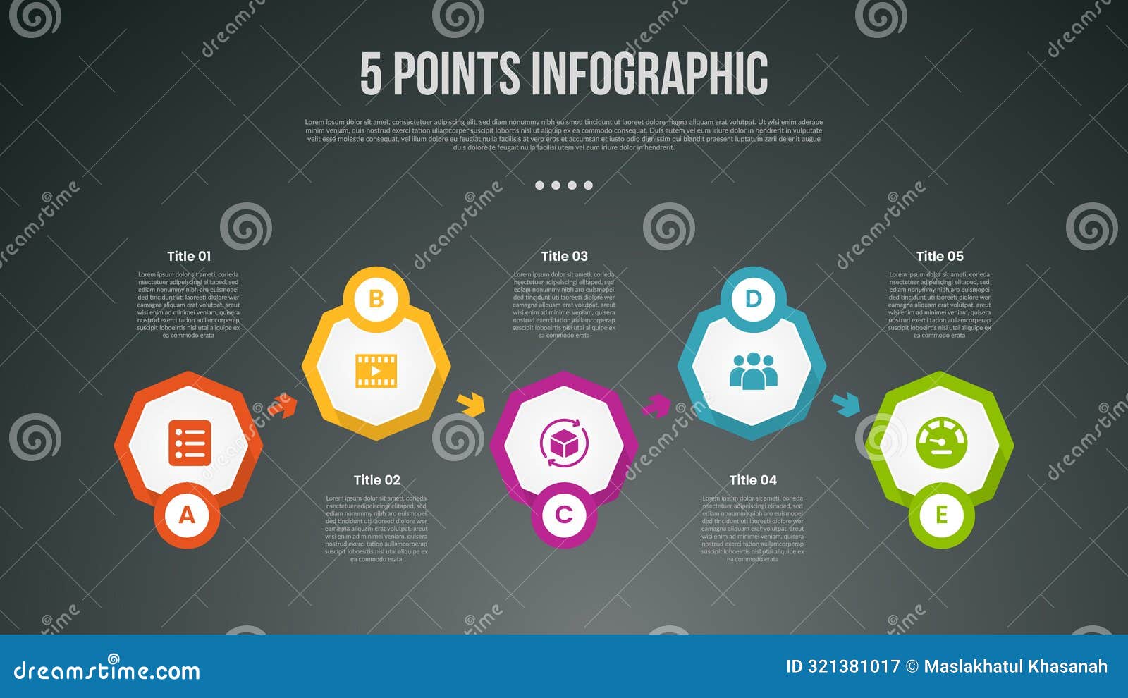 5 Points or Step Process Infographic with Octagon Shape and Circle ...