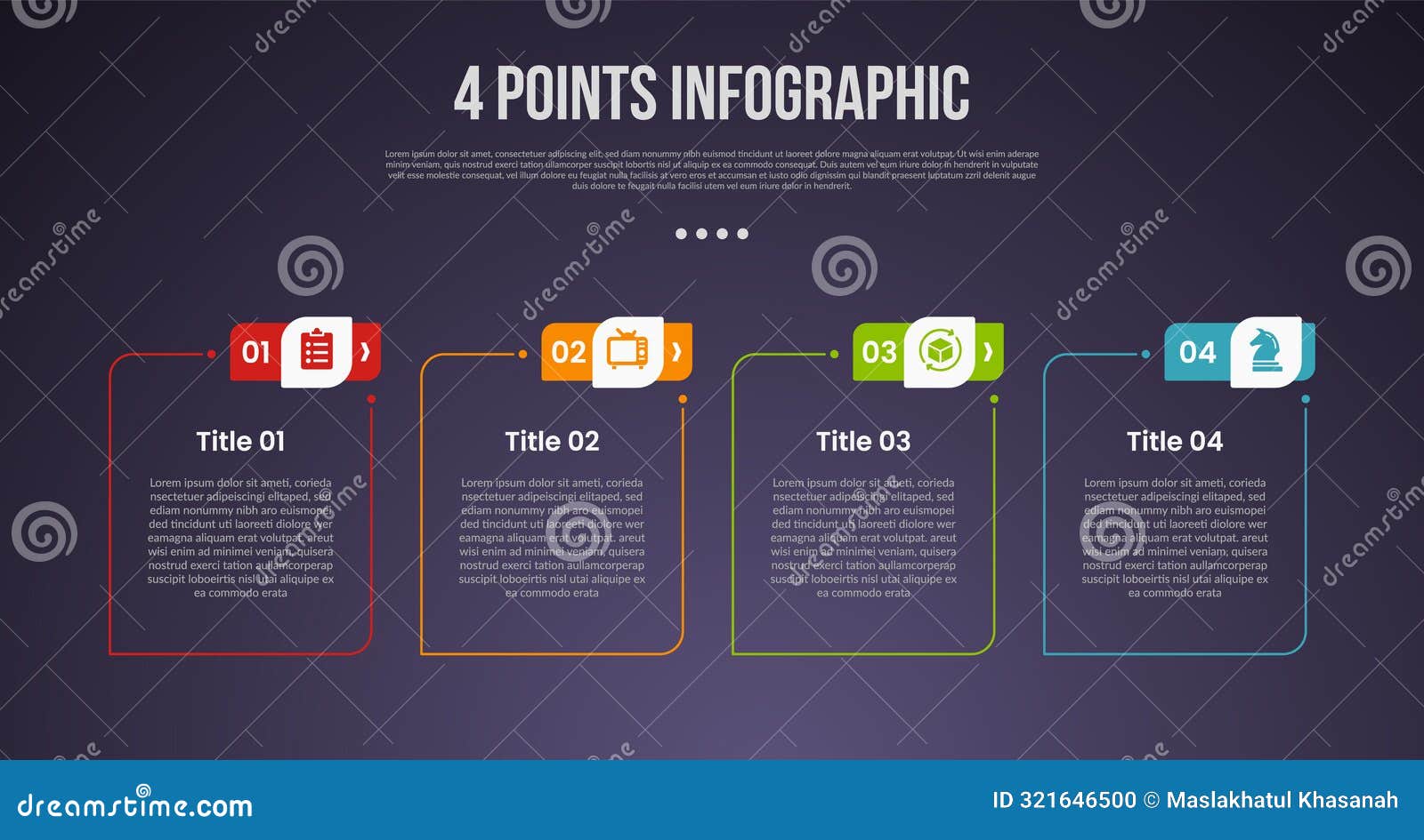 4 Points or Step Process Infographic with Outline Round Box with ...