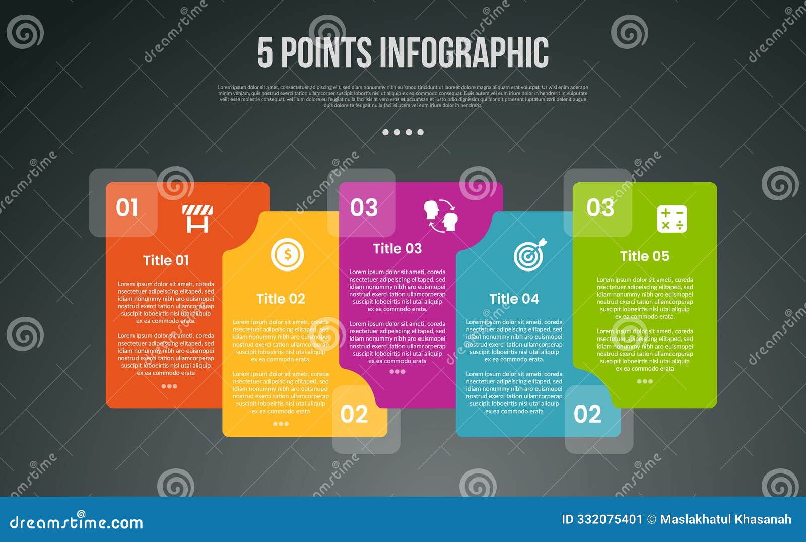 5 Points or Step Process Infographic with Rectangle Box Pilled Up and ...