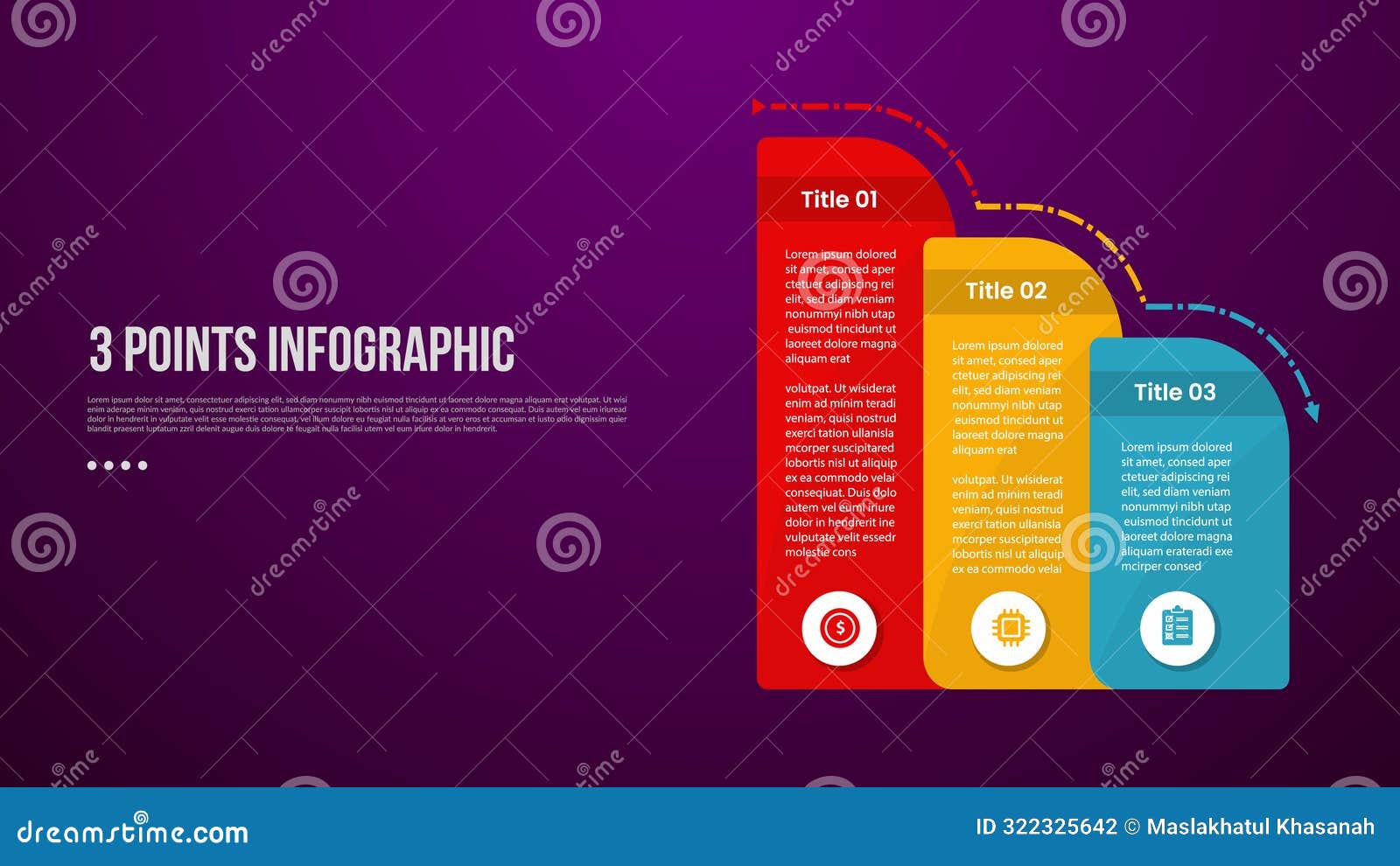 3 Points or Step Process Infographic with Round Box Container Decrease ...