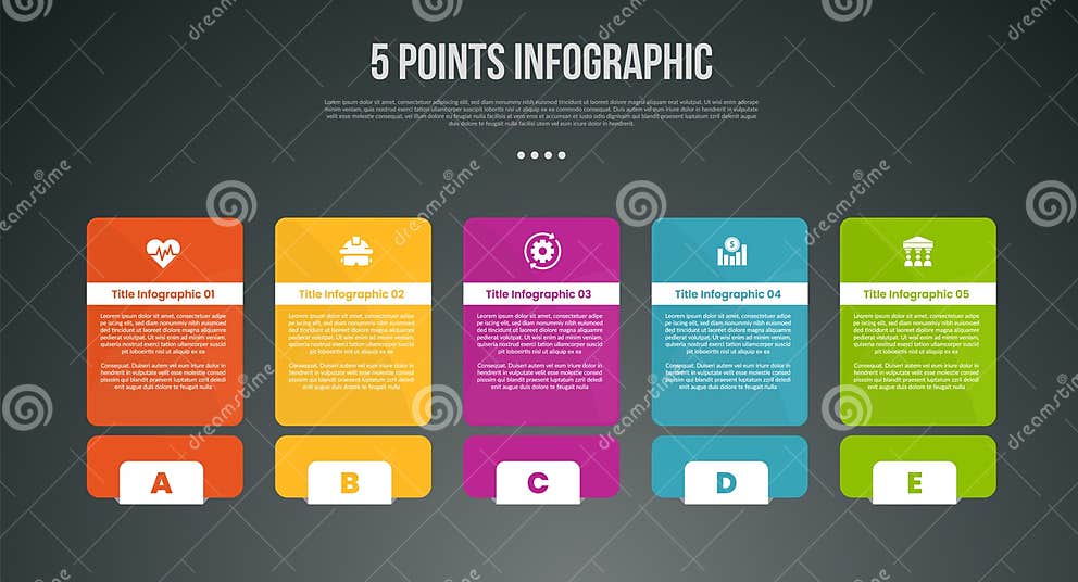 5 Points or Step Process Infographic with Round Rectangle Box with ...