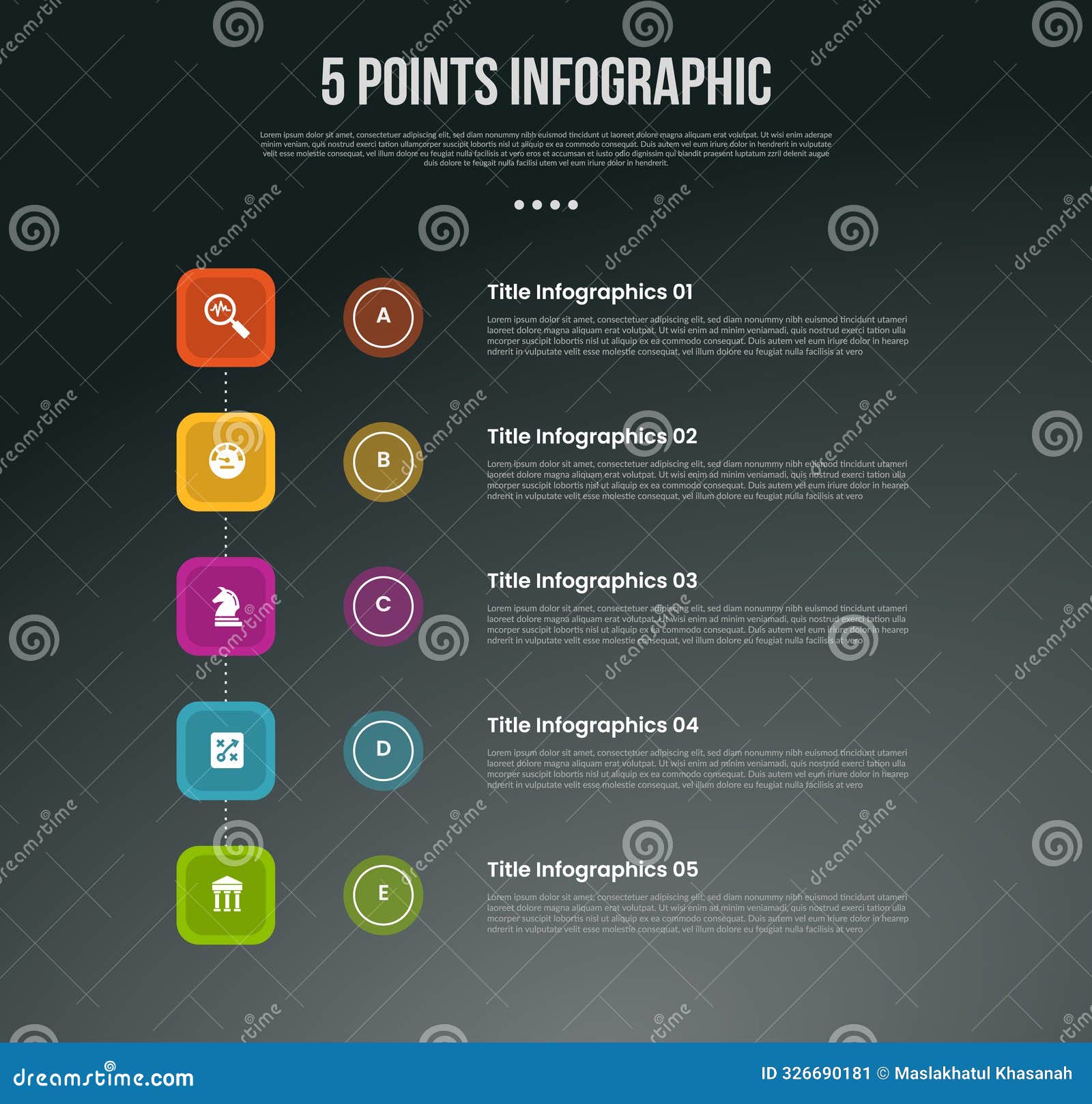 5 Points or Step Process Infographic with Round Rectangle Stack with ...