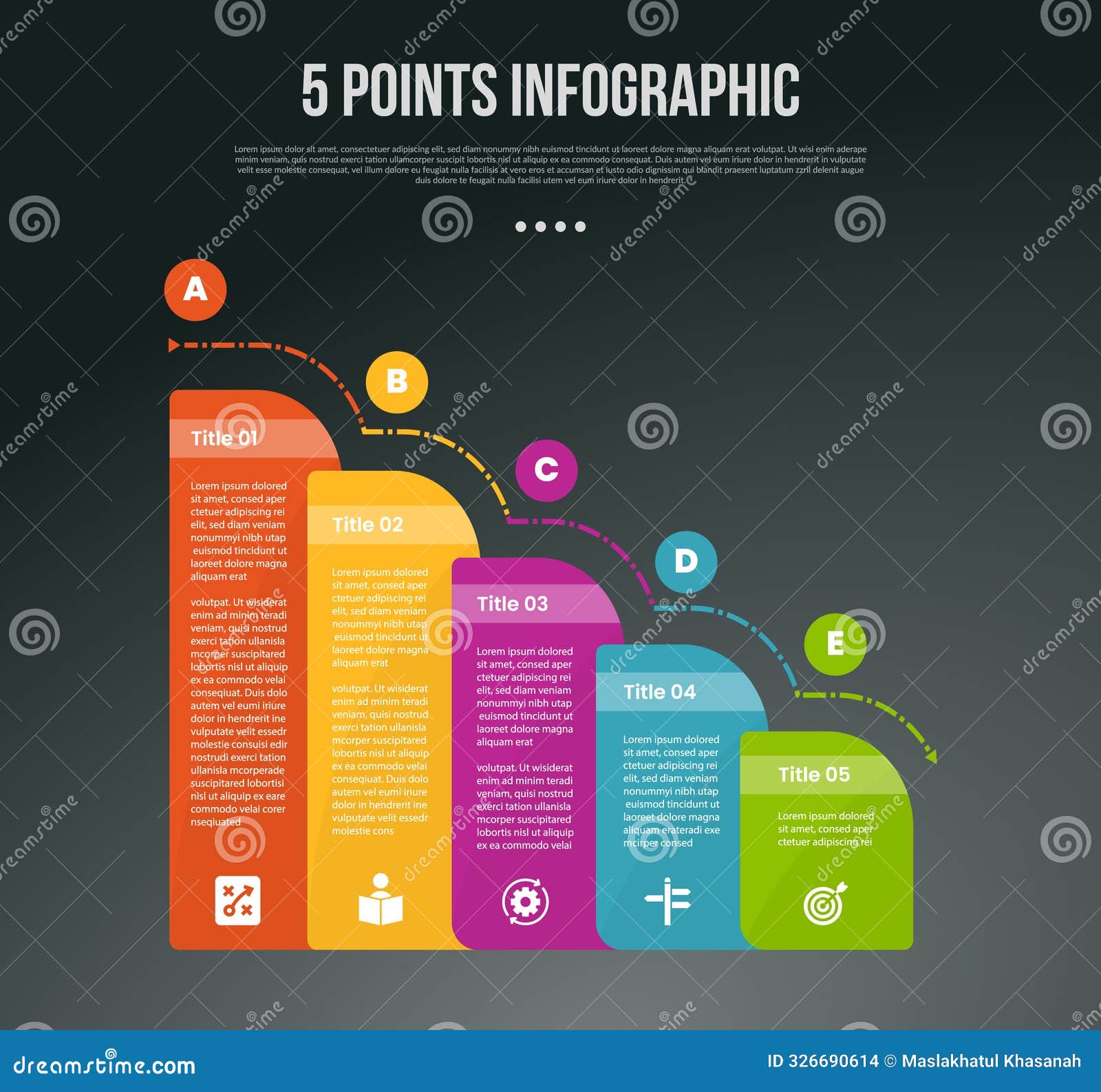 5 Points or Step Process Infographic with Round Shape Box Staircase or ...
