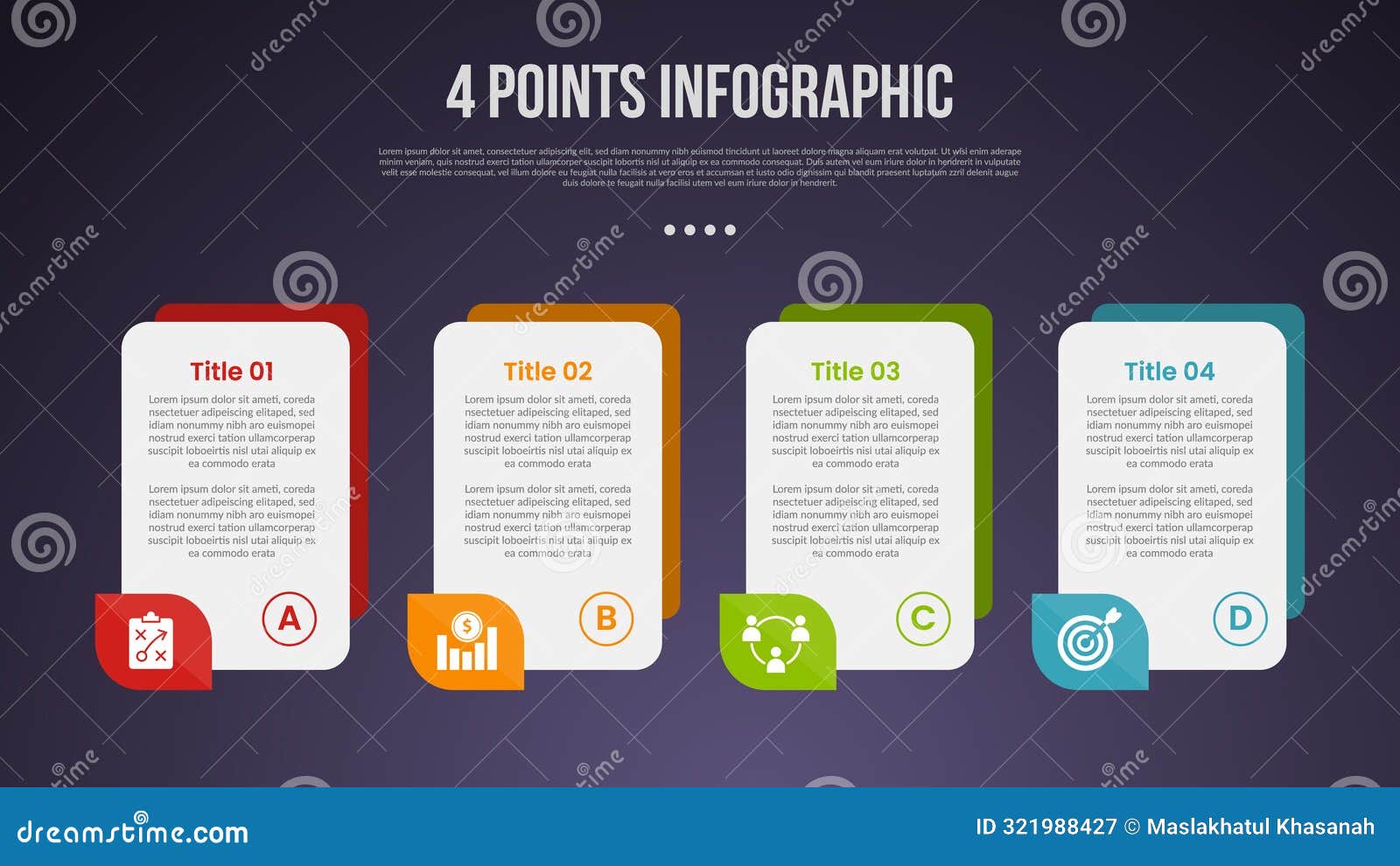 4 Points or Step Process Infographic with Vertical Box and Accessories ...