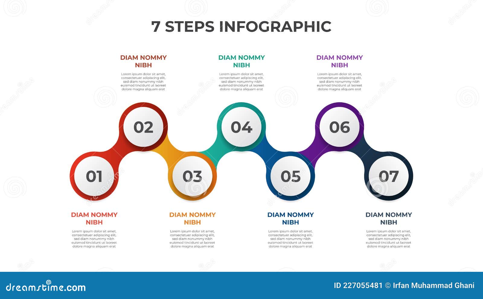 7 Points of Steps, Connected Circle Diagram, Infographic Element ...