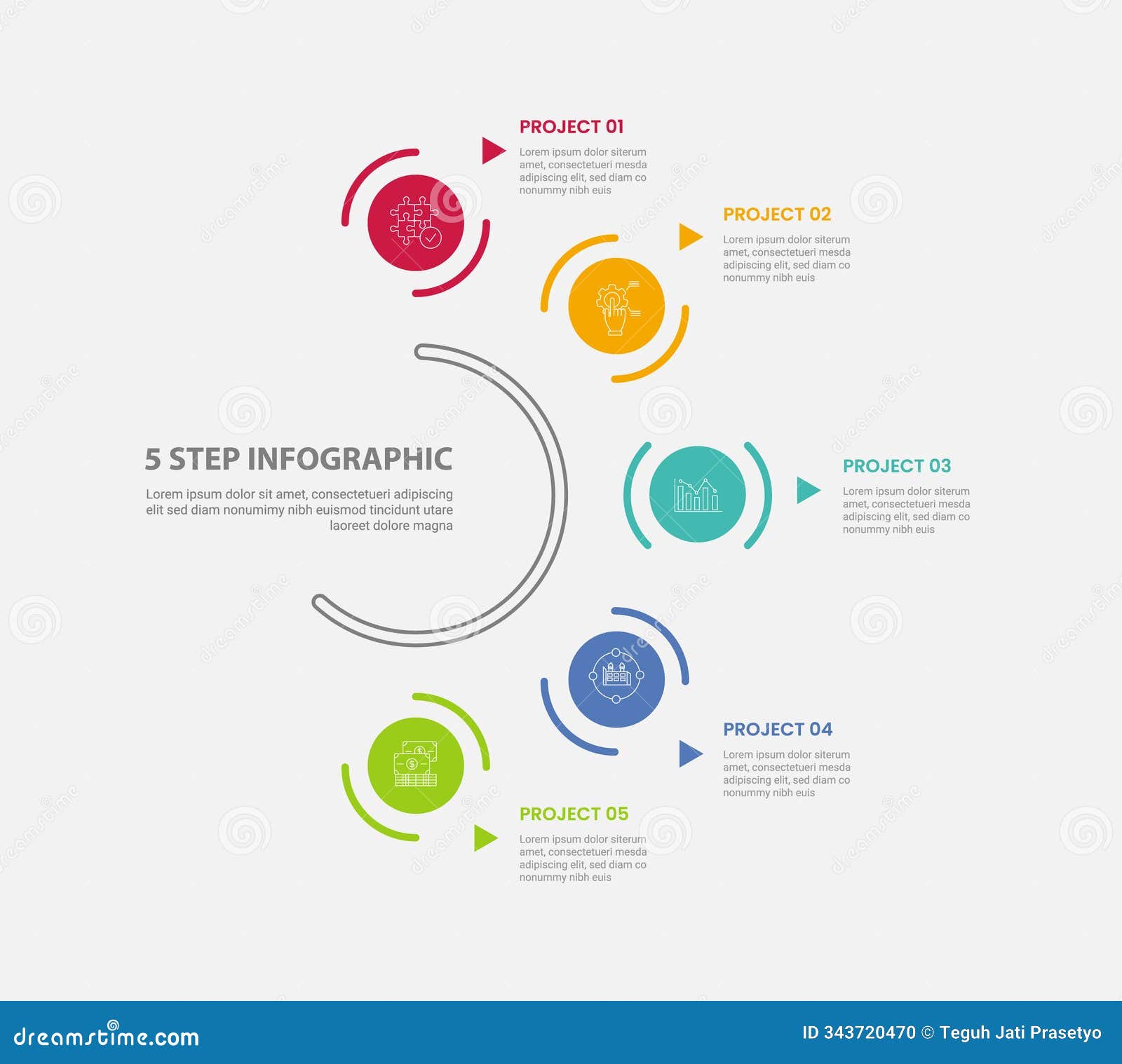 5 Points Template Infographic Outline Style with 5 Point Step Template ...