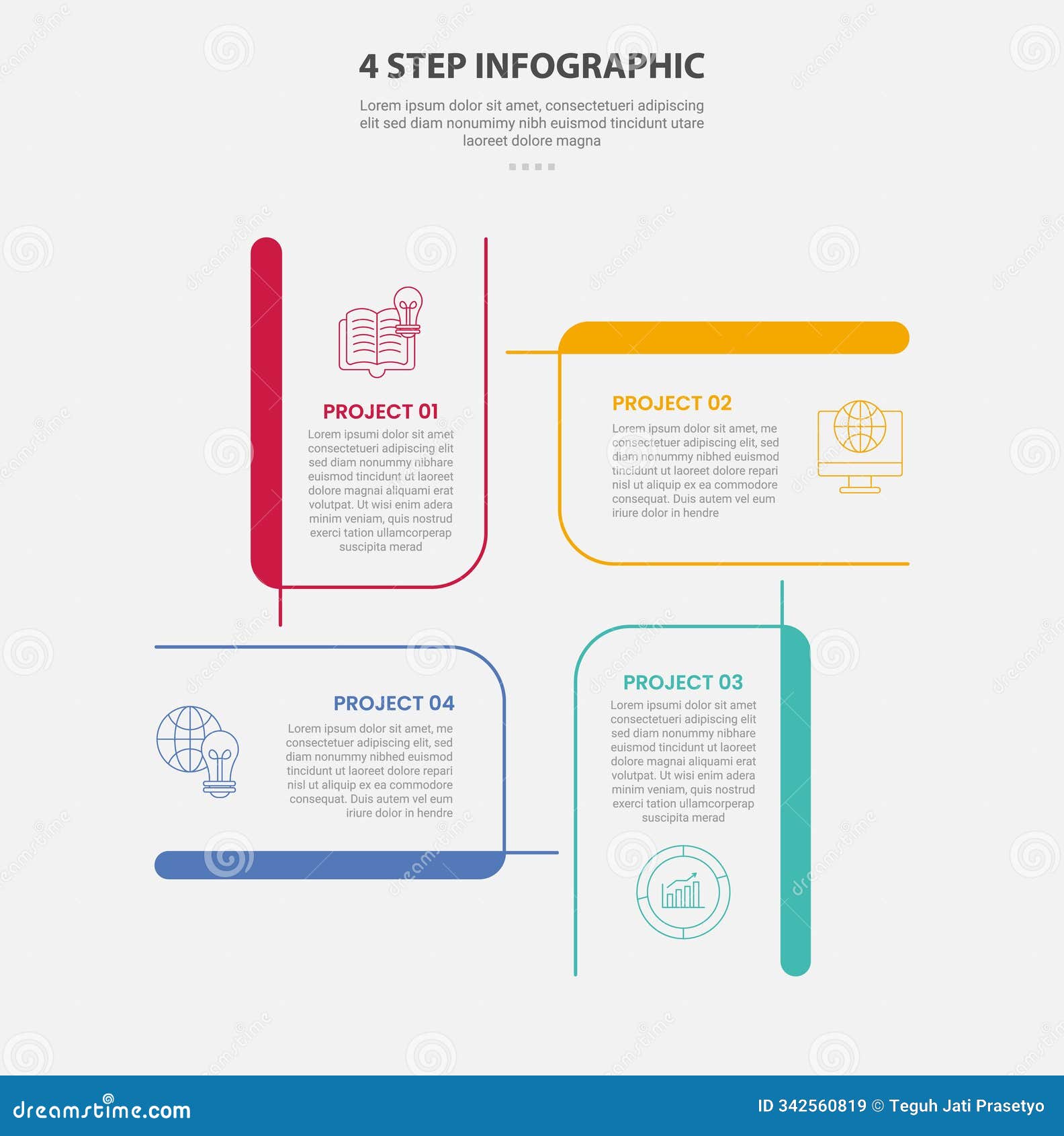 4 Points Template Infographic Outline Style with 4 Point Step Template ...