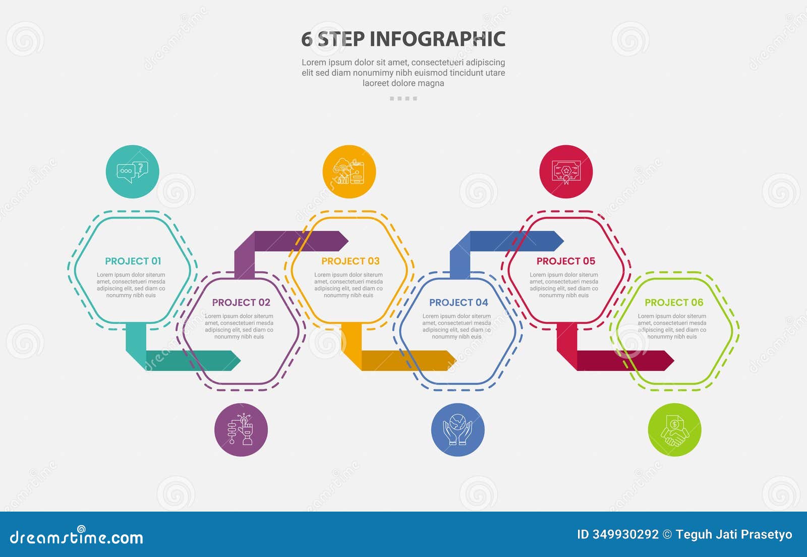 6 Points Template Infographic Outline Style with 6 Point Step Template ...