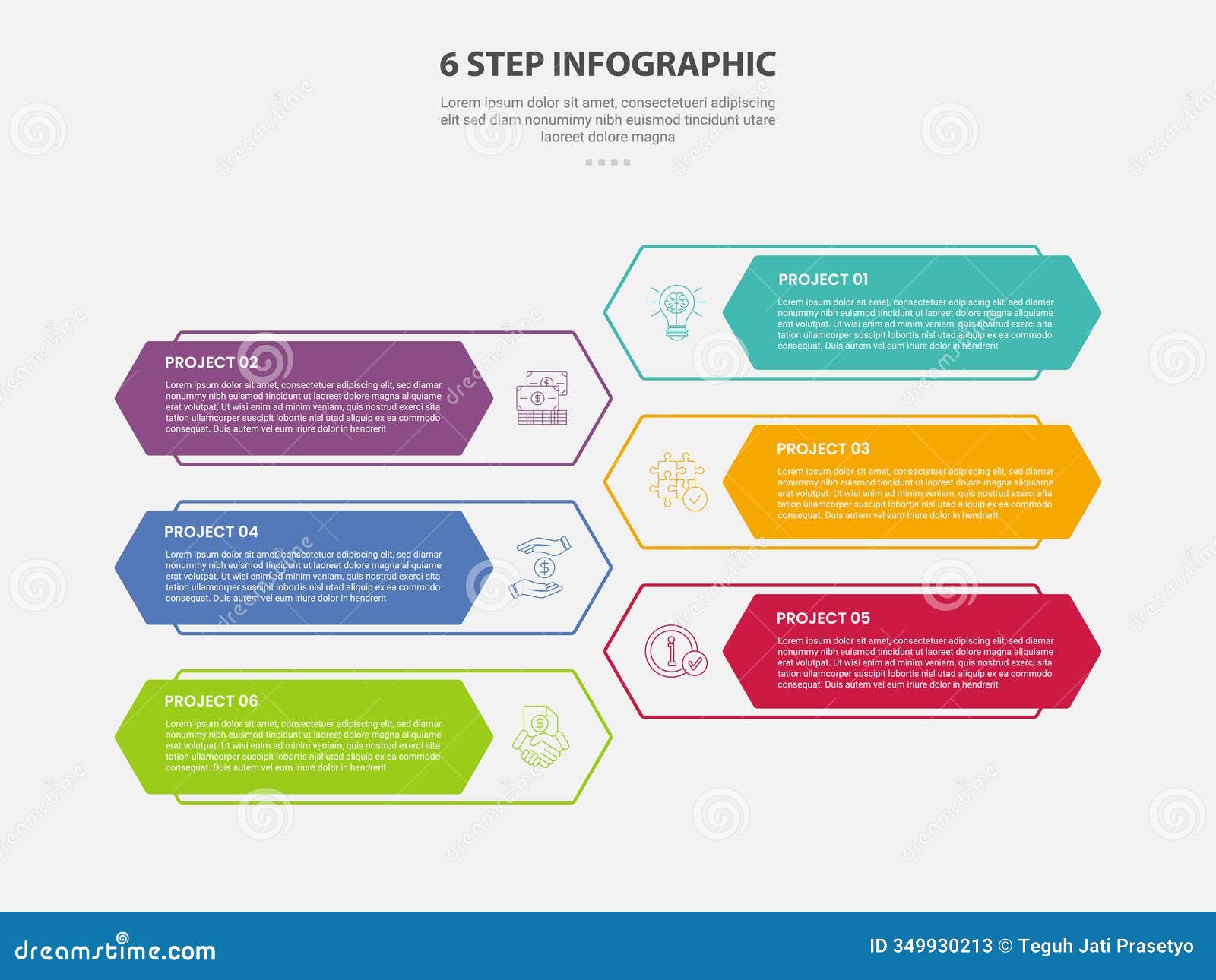 6 Points Template Infographic Outline Style with 6 Point Step Template ...