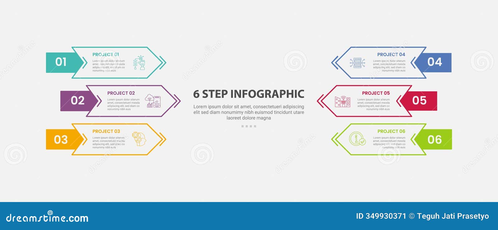6 Points Template Infographic Outline Style with 6 Point Step Template ...