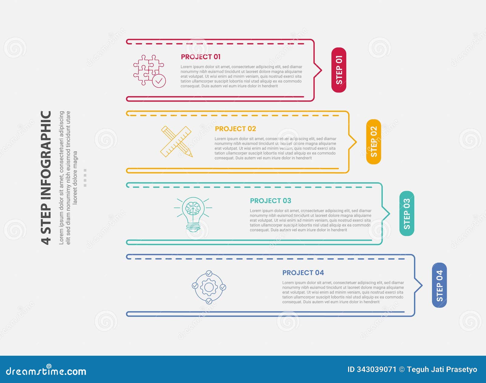 4 Points Template Infographic Outline Style with 4 Point Step Template ...