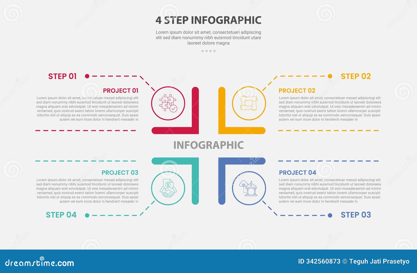 4 Points Template Infographic Outline Style with 4 Point Step Template ...